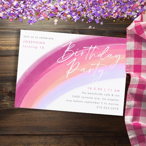 Painted Pastel Purple Rainbow Birthday Party Invitation | Zazzle
