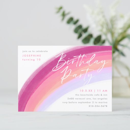 Painted Pastel Purple Rainbow Birthday Party Invitation | Zazzle