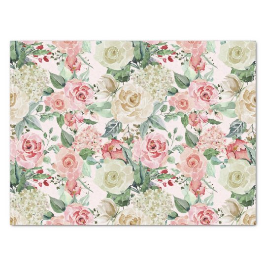 Painted Pink and White Rose Garden Tissue Paper | Zazzle.com