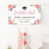Painted Pink Floral Congrats Grad Graduation Party Banner | Zazzle