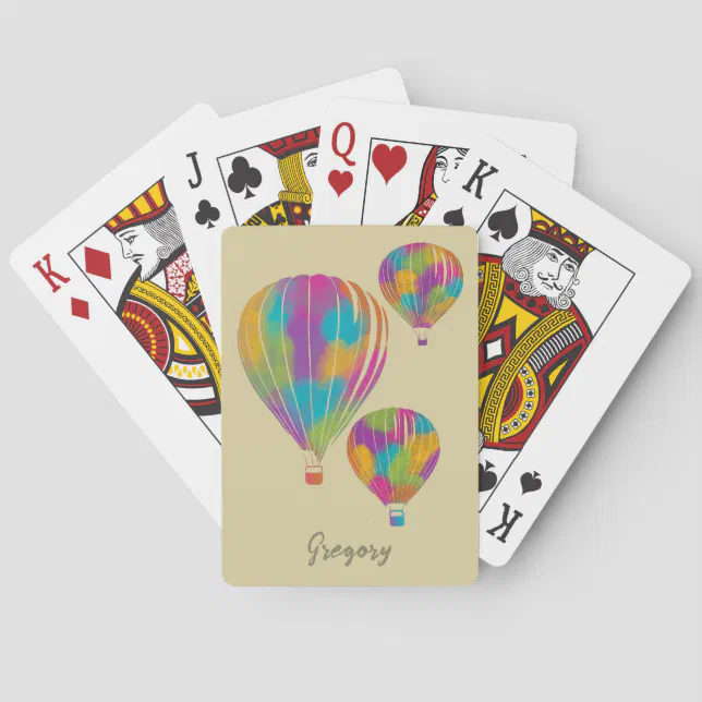 Painted Rainbow Hot Air Balloons Personalized Poker Cards | Zazzle
