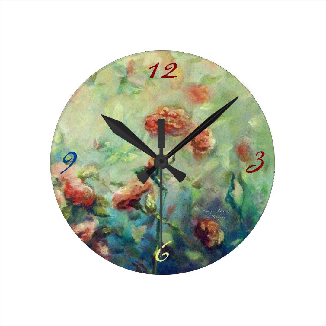 Painted Roses wall clock | Zazzle