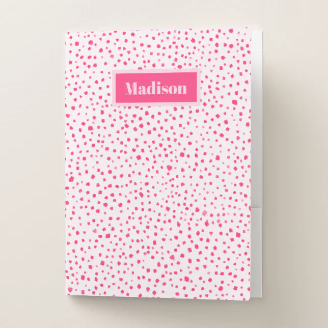 Painted Smudge Dots Preppy Hot Pink Personalized Pocket Folder | Zazzle