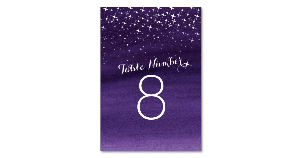 Painted stars purple sky Wedding table numbers | Zazzle