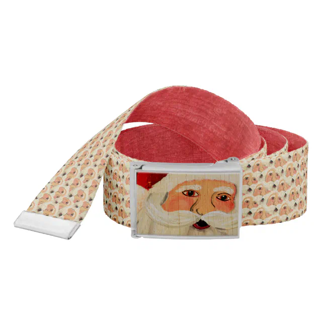 Painted Vintage Santa Claus face Pattern Christmas Belt | Zazzle