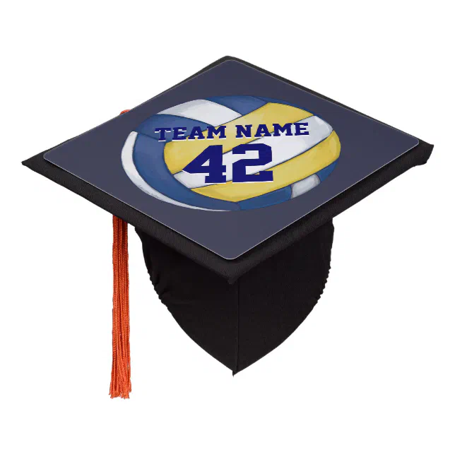 Painted Volleyball with Name and Number Graduation Cap Topper | Zazzle