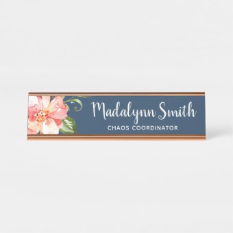 Painted Watercolor Floral Pattern Custom Name Desk Name Plate | Zazzle