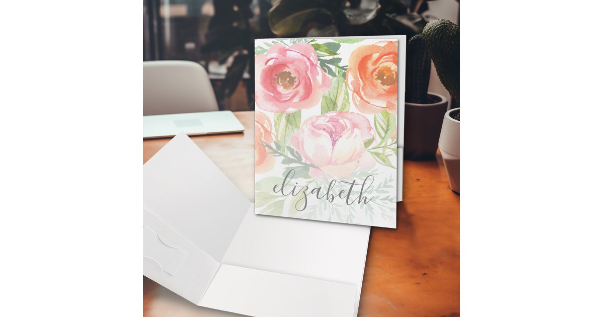Painted Watercolor Floral Pattern Custom Name Pocket Folder | Zazzle