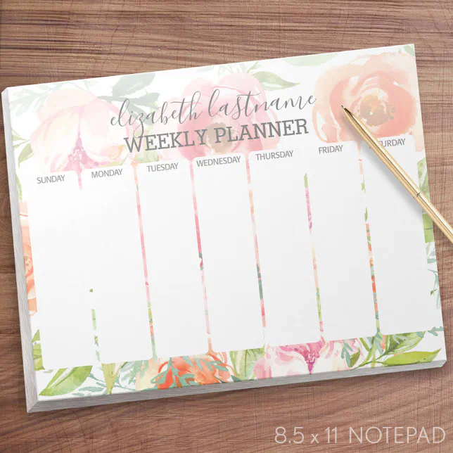 Painted Watercolor Floral Pattern Weekly Planner Notepad | Zazzle