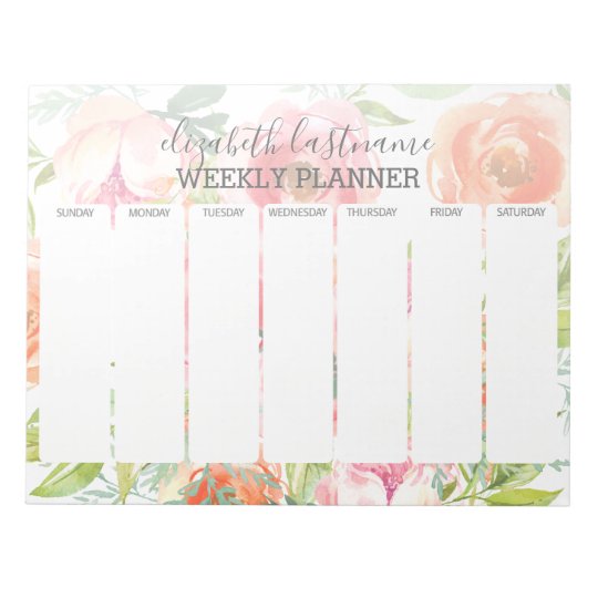Painted Watercolor Floral Pattern Weekly Planner Notepad | Zazzle.com