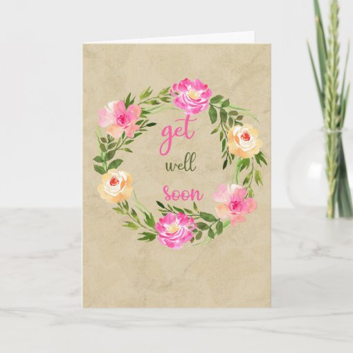 Painted Watercolor Flower Wreath Get Well Card | Zazzle
