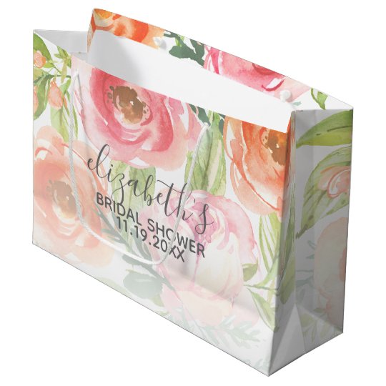 Painted Watercolor Flowers Bridal Shower Large Gift Bag | Zazzle.com