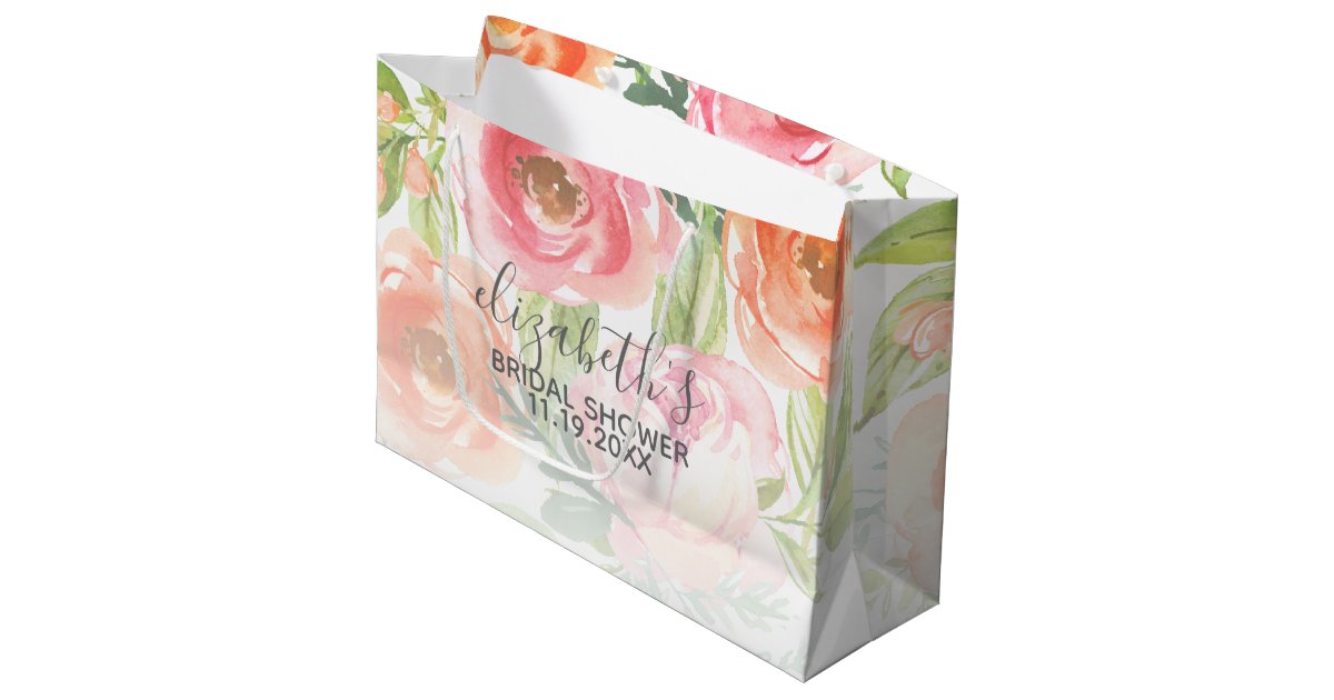Painted Watercolor Flowers Bridal Shower Large Gift Bag | Zazzle