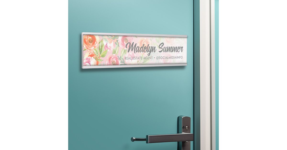 Painted Watercolor Flowers Calligraphy Name Door Sign | Zazzle