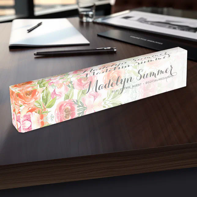 Painted Watercolor Flowers Calligraphy Name Name Plate | Zazzle