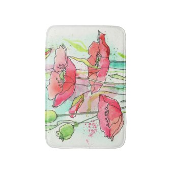 Painted watercolor poppies bath mat | Zazzle