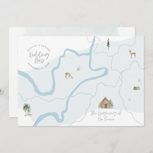 Painted watercolour wedding map invitation | Zazzle