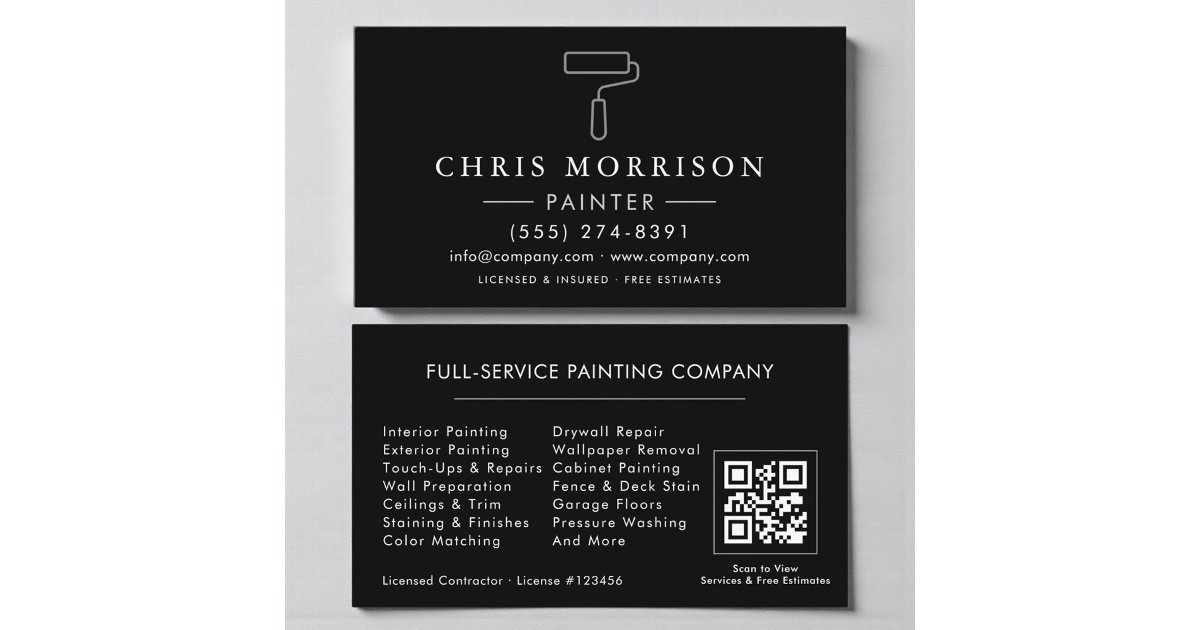 Painter Black Silver QR Code Business Card | Zazzle