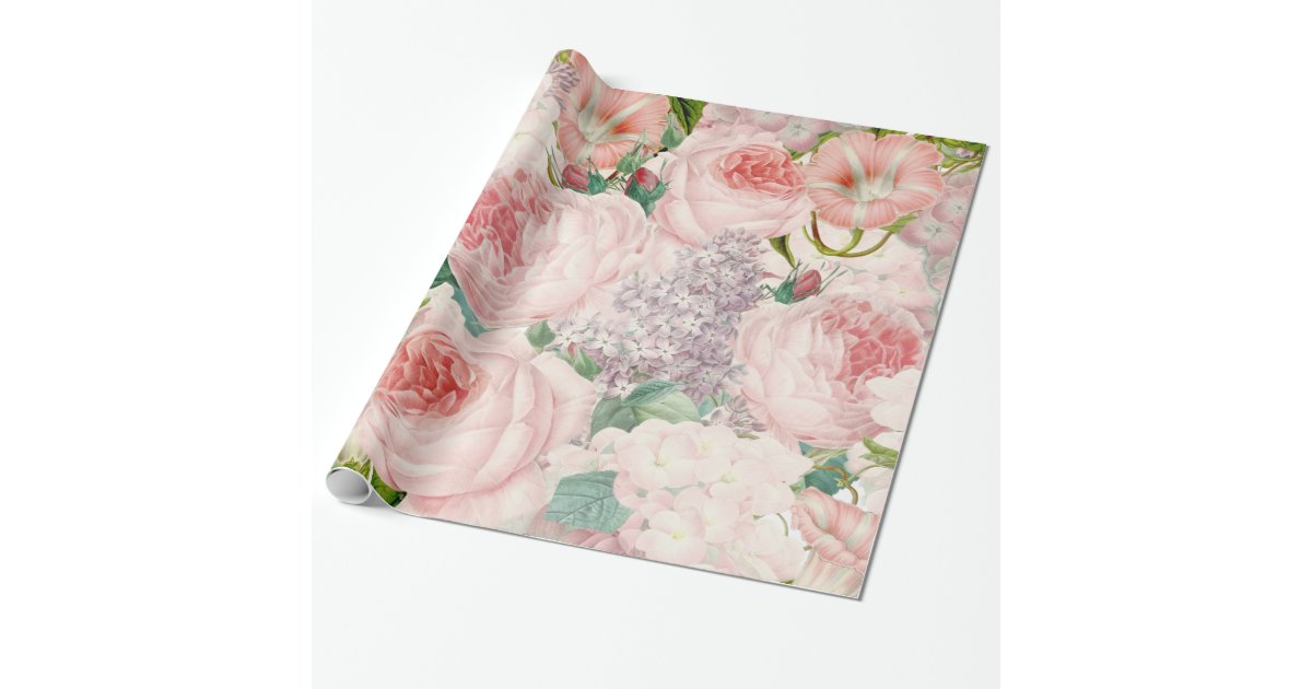 Painterly Retro Roses Lilacs Flower Spring Pattern Wrapping Paper | Zazzle