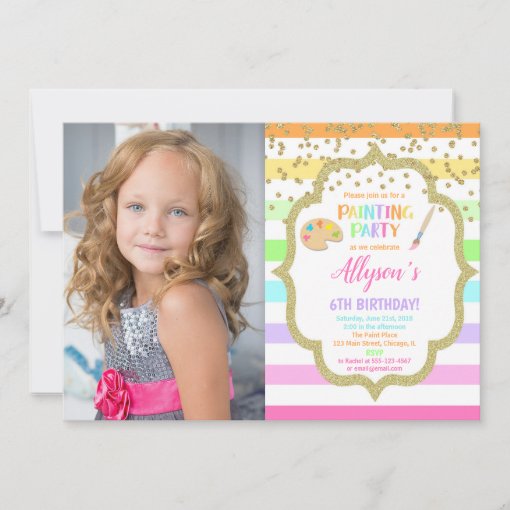 Painting art birthday party pastel photo invitation | Zazzle