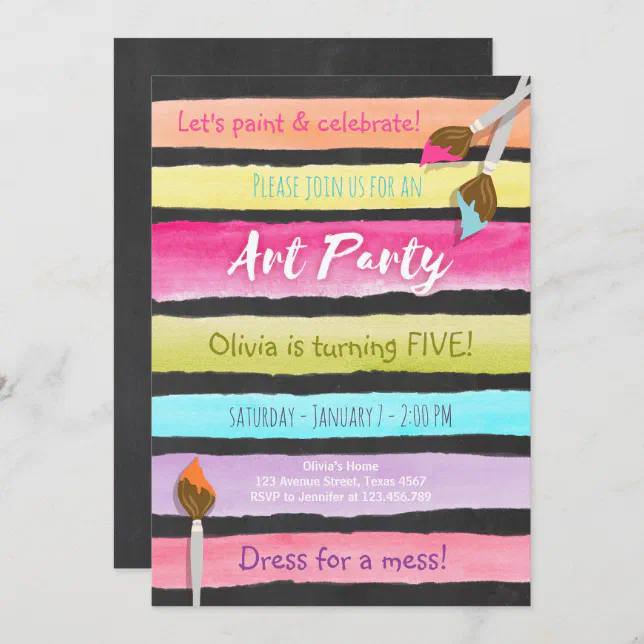 Painting Art Party birthday invitation Chalkboard | Zazzle