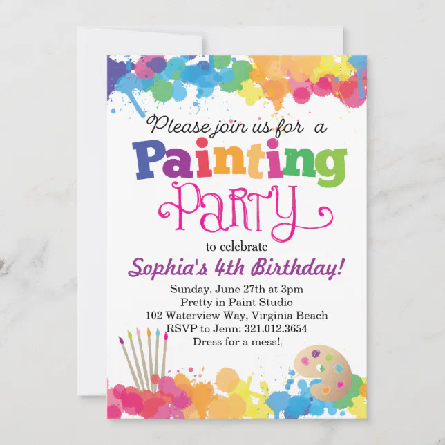 Painting Art Party Colorful Splatters Invitation | Zazzle