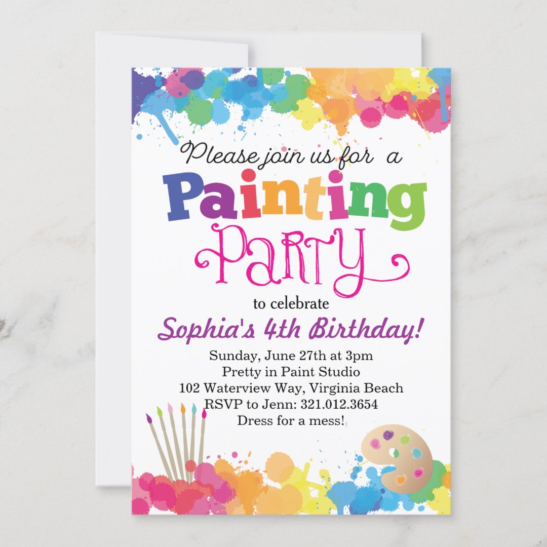 Painting Art Party Colorful Splatters Invitation | Zazzle