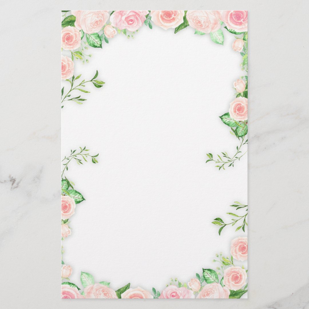 Painting Border of Sweet Pink Roses Stationery | Zazzle
