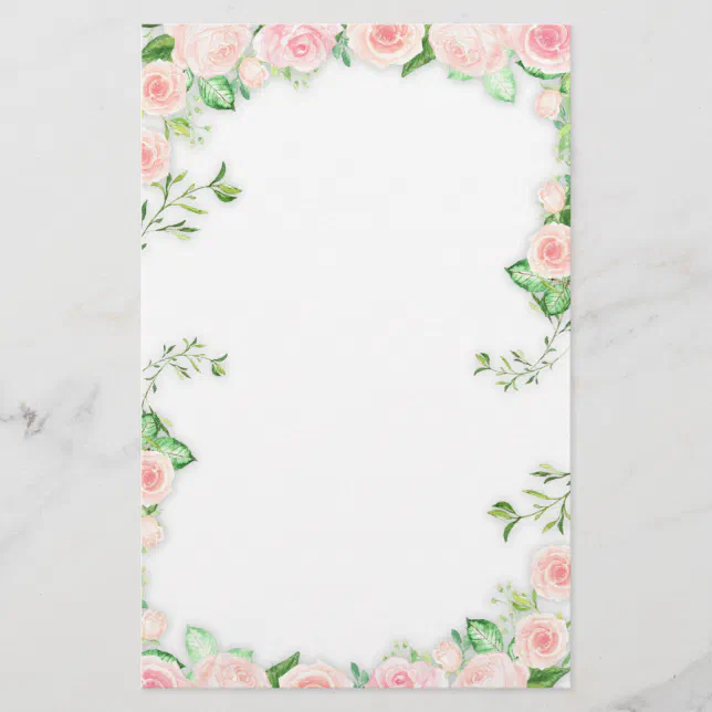 Painting Border of Sweet Pink Roses Stationery | Zazzle