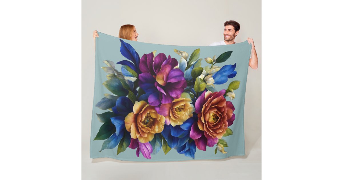 Painting Floral Spray Any Color Background Fleece Blanket | Zazzle