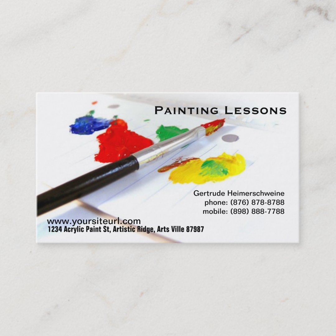 Painting Lessons - Paintbrush on paper palette Business Card | Zazzle