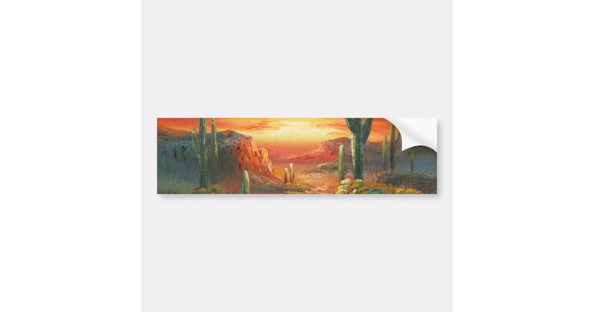 Painting Of A Colorful Desert Sunset Painting Bumper Sticker | Zazzle