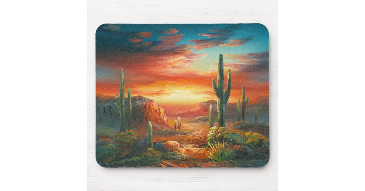 Painting Of A Colorful Desert Sunset Painting Mouse Pad | Zazzle