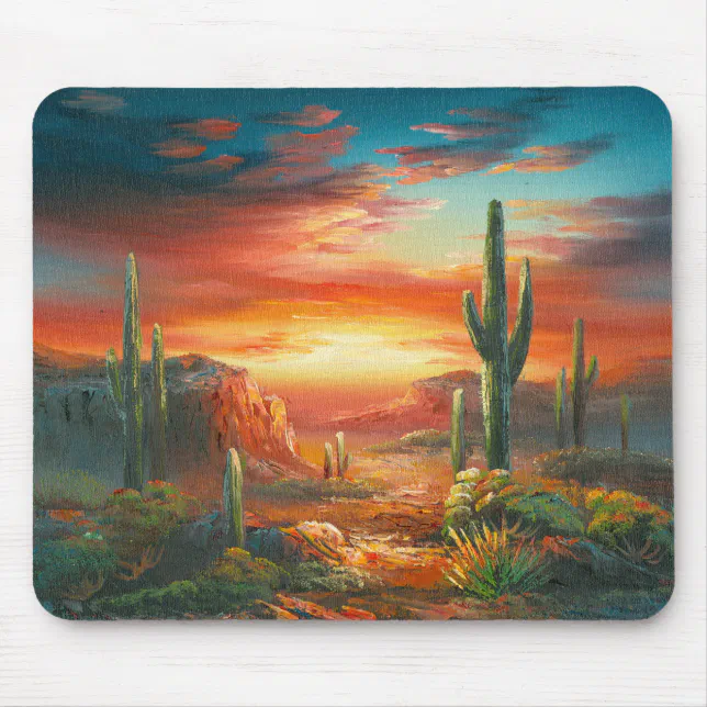 Painting Of A Colorful Desert Sunset Painting Mouse Pad | Zazzle