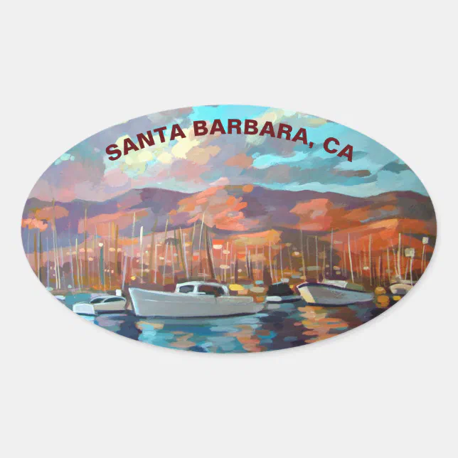 Painting of Santa Barbara Marina Oval Sticker | Zazzle