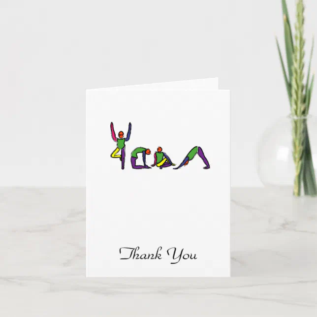 Painting of yoga poses spelling YOGA. Thank You Card | Zazzle