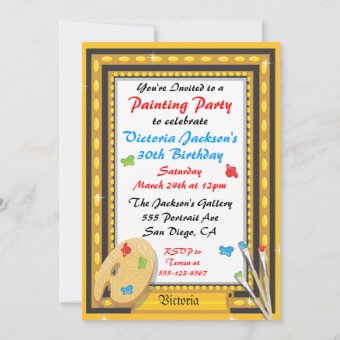 Painting Party Photo Invitation with Fancy Frame | Zazzle
