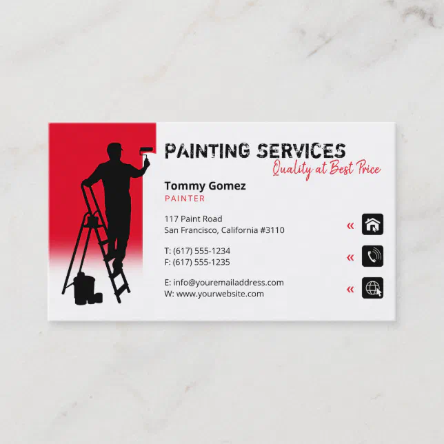 Painting Services | Painter at work Red Business Card | Zazzle