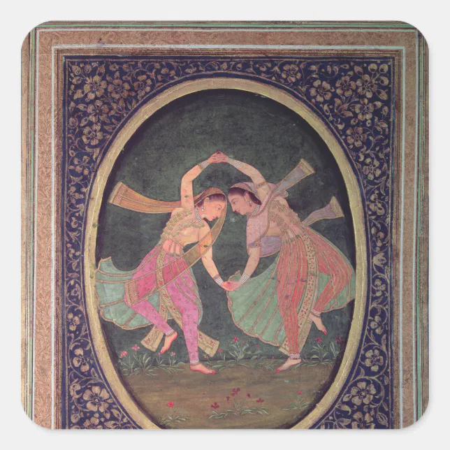 Pair of dancing girls performing a Kathak Square Sticker | Zazzle