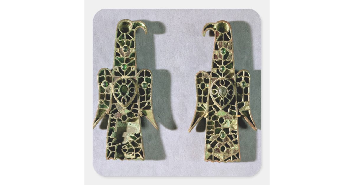 Pair of Eagle-Shaped Brooches (metal and enamel) Square Sticker | Zazzle