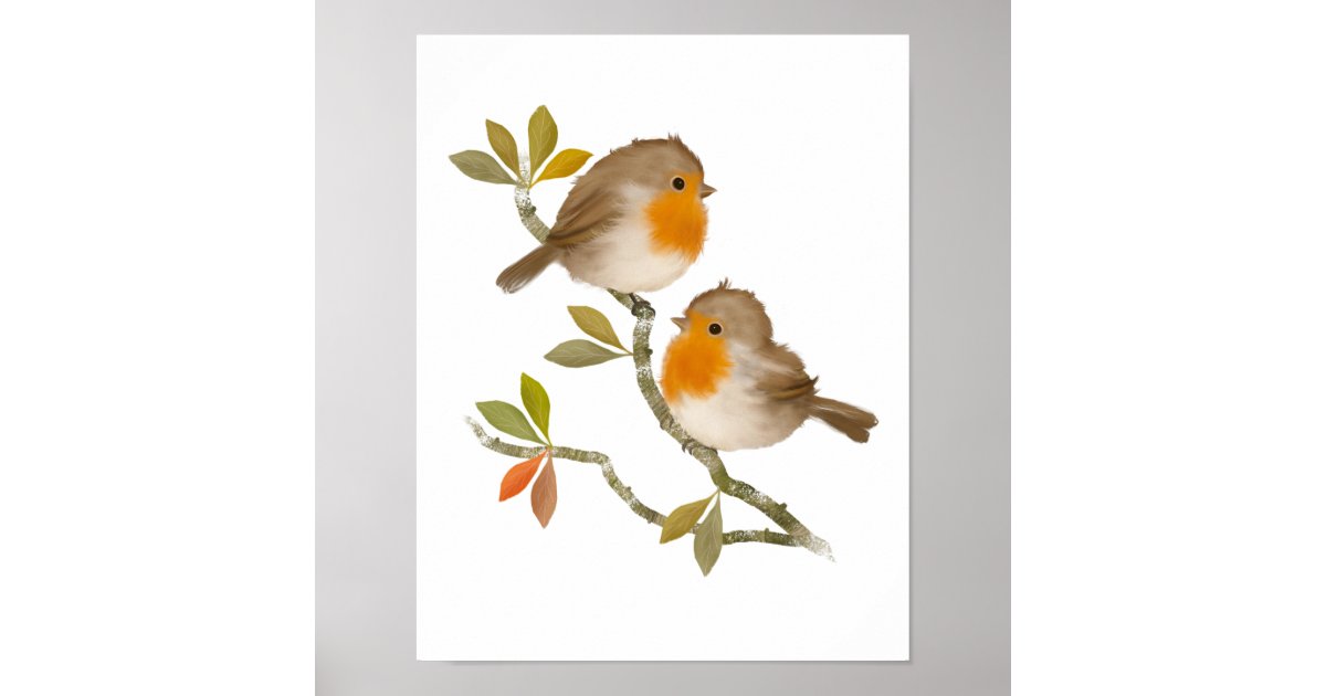 Pair of Robin Birds Poster Print | Zazzle