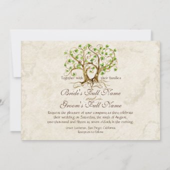 Pair of Swirl Tree Roots Antiqued Green Parchment Invitation | Zazzle