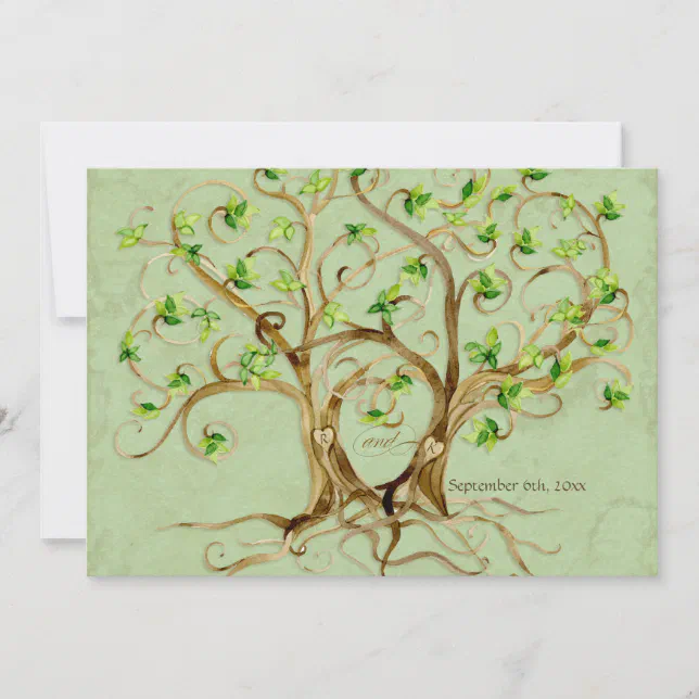 Pair of Swirl Tree Roots Antiqued Green Parchment Invitation | Zazzle