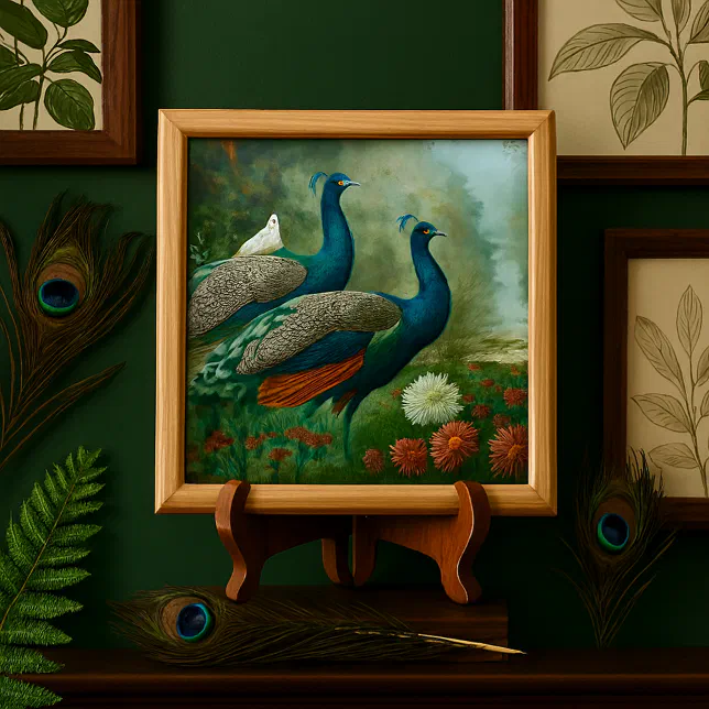 Pair of Teal Blue Peacocks Elegant Ceramic Tile | Zazzle