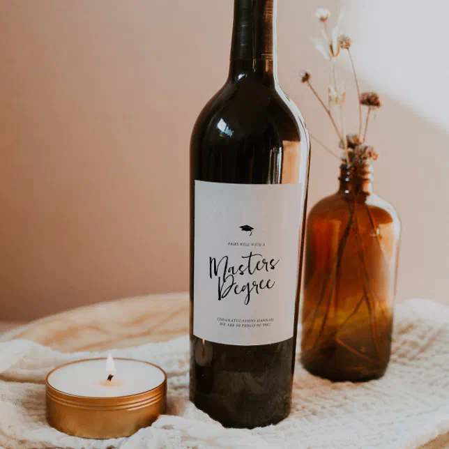 Pairs Well With | Modern Stylish Graduation Wine Label | Zazzle