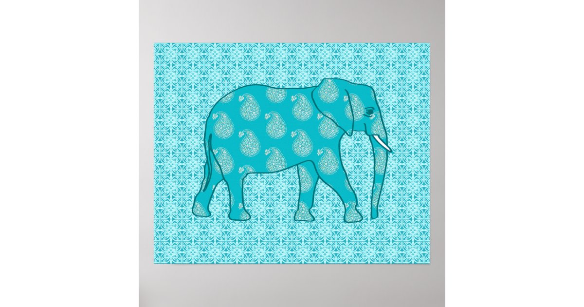 Paisley elephant - turquoise and aqua poster | Zazzle