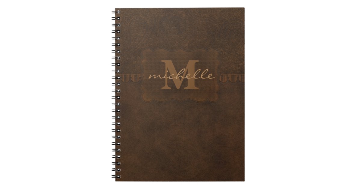 Paisley Embossed Leather Monogram Notebook | Zazzle