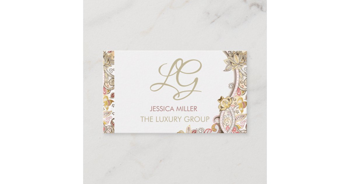 Paisley Gold Ruby Luxury Elegant Script Business Card | Zazzle