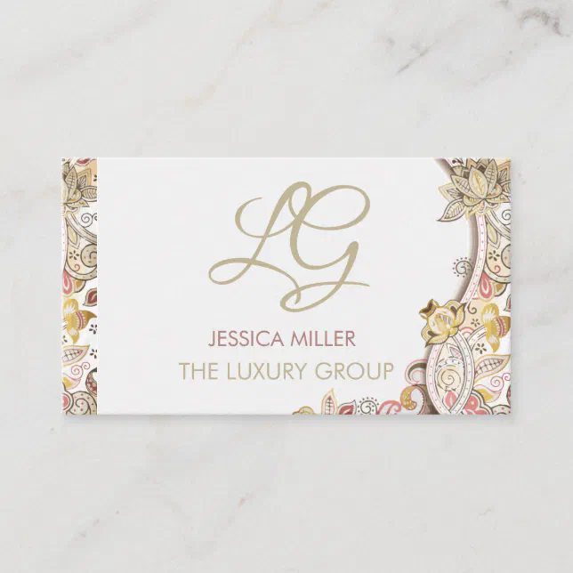 Paisley Gold Ruby Luxury Elegant Script Business Card | Zazzle