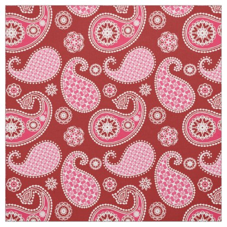 Paisley pattern, Dark Red, Pink and White Fabric | Zazzle